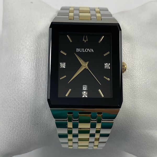 Bulova Quadra Diamond Quartz Black Dial Stainless Steel Men's Watch ...