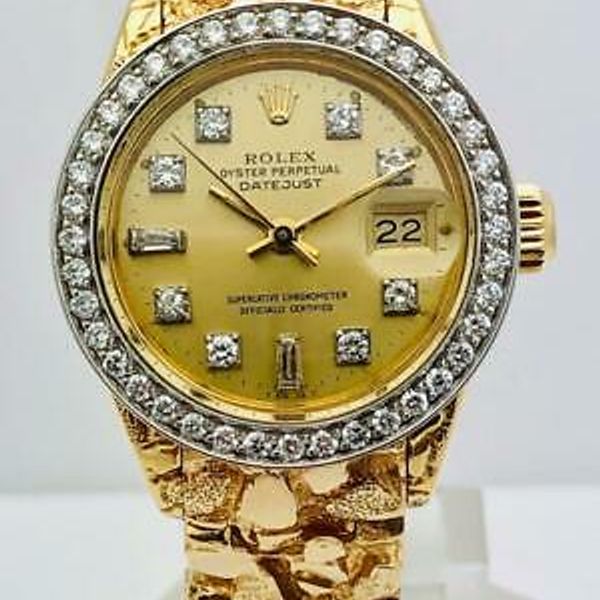 Estate~ Rolex Nugget Ladies President 18k Gold Datejust Diamond Bezel ...