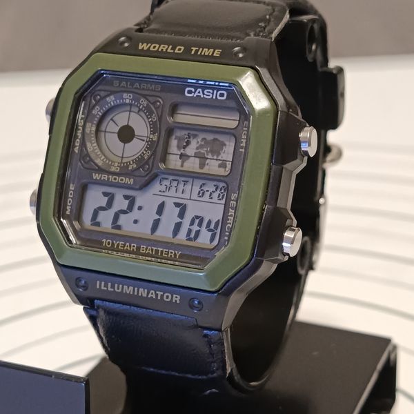 Casio World Time AE-1200WH Mens Digital Dial Wristwatch - Green Tone ...