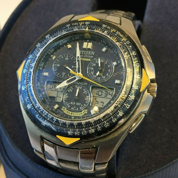 CITIZEN ECO-DRIVE SKYHAWK BLUE ANGELS DATE TITANIUM MENS WATCH ...