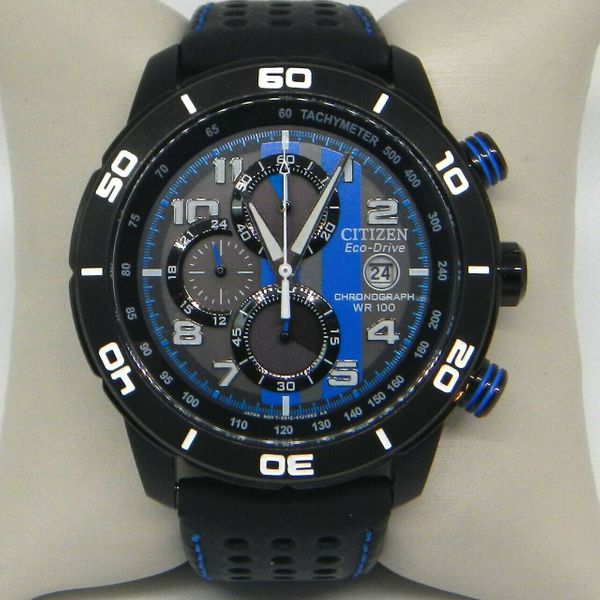 CITIZEN PRIMO BLACK & BLUE CHRONOGRAPH 45MM ECO-DRIVE WATCH CA0467-03E ...