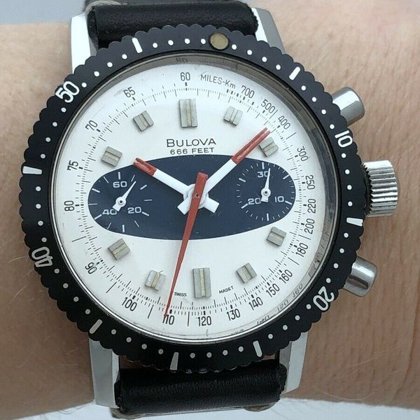 VINTAGE BULOVA CHRONOGRAPH SURFBOARD DIAL 38mm 666 FEET STEEL VALJOUX ...