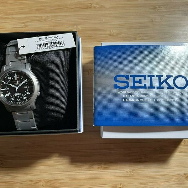 New Seiko 5 SNK809K1 Automatic Black Dial Watch Bead Blasted Bracelet ...