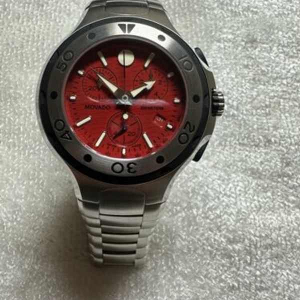 MOVADO Series 800 Stainless Steel Men's Watch SE800 Red Dial MSRP $1600 ...