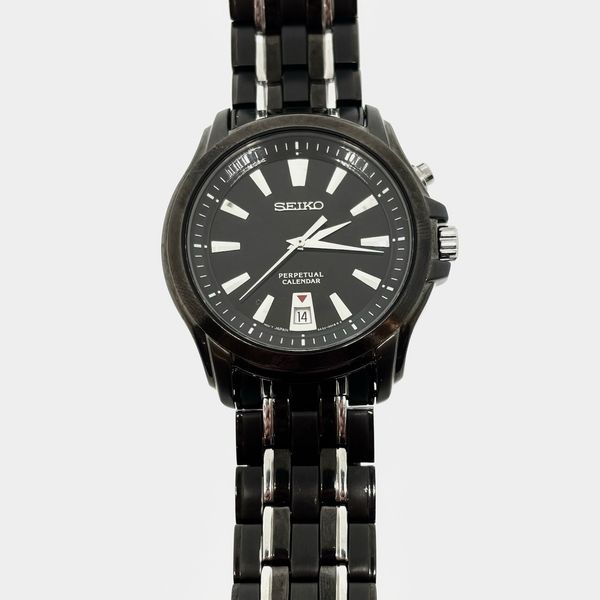 Seiko Perpetual Calendar Menâ s Watch Black Dial Stainless Steel 6A32 ...