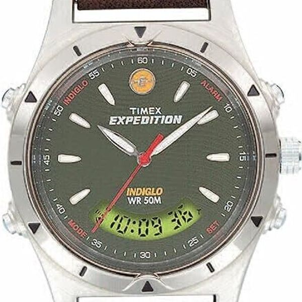 Timex Expedition Indiglo WR 50m Dark Green Dial Brown Leather Field Watch T47231 | WatchCharts ...
