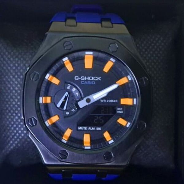 Casio G-Shock GA-2100 Navy Orange Custom Casioak Case Mod NEW ...