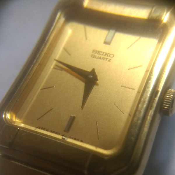 Seiko Quartz Tank Dress Watch 2P20-5100 Women All Gold Color New Bat ...