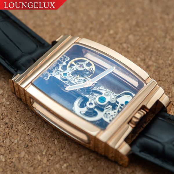 Mens Bridge Manual Mechanical Watch - Rose Gold Black Leather Diasteria ...