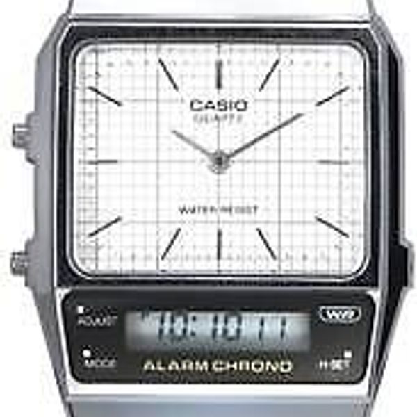 Casio Vintage Chrome Plated Analog Digital White Quartz AQ-800E-7A ...