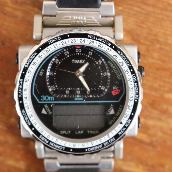 RARE Vintage Timex Zulu Dual Time Analog Digital Men's Watch Pilot ...