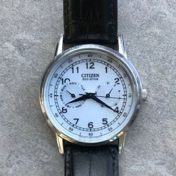 Citizen Eco-Drive Mens Watch 8635-S079756 Silver Tone Case White Dial ...