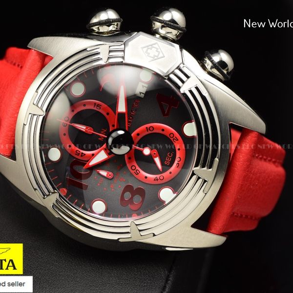 Invicta LUPAH Chronograph JET BLACK 52mm Dial RED Polyurethane Band Men ...