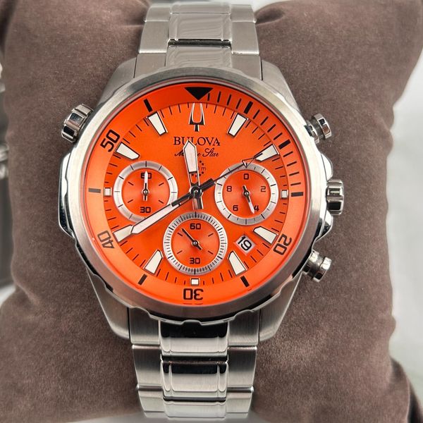 BULOVA Marine Star 96B395 Men's Chronograph Quartz Watch Orange Dial ...