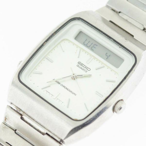 Mens Seiko H357-5109 Silver Dial Dual Display Quartz Watch ...