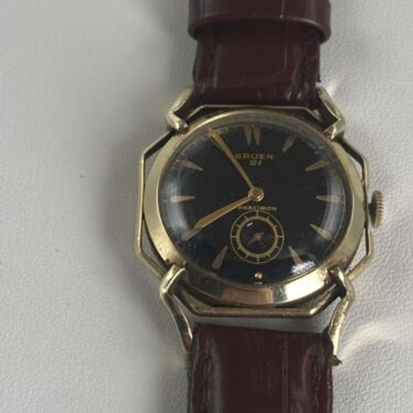 Vintage 1950's Gruen 21 Precision Black Dial Spider Men's Watch 10k GF ...