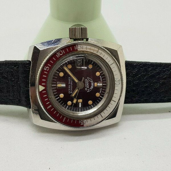 RARE VINTAGE SQUALE DIVER DIPPY 25 ATMOS MAROON DIAL DATE AUTOMATIC BOY ...
