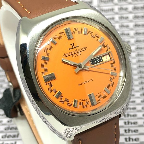 Gents Jaeger Lecoultre Orange Face Automatic Day Date Wrist Watch ...