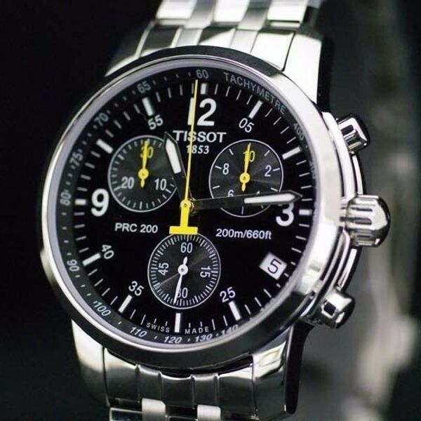 TISSOT PRC 200 Black/Yellow Wristwatch T461 Chronograph T17.1.586.52 ...