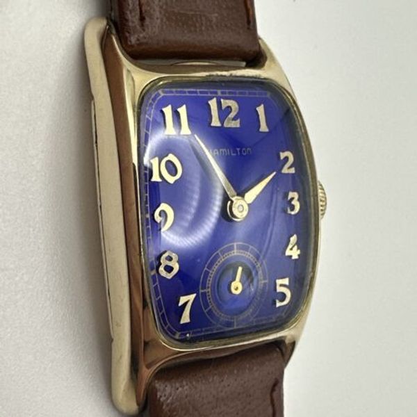 Vintage 1940s Menâ s HAMILTON BOULTON Stunning Blue Dial, 14K Gold F ...
