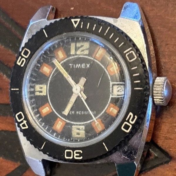 Timex Sprite 1977 Black Dial Orange Indice Diver Mens Vintage 1970s ...