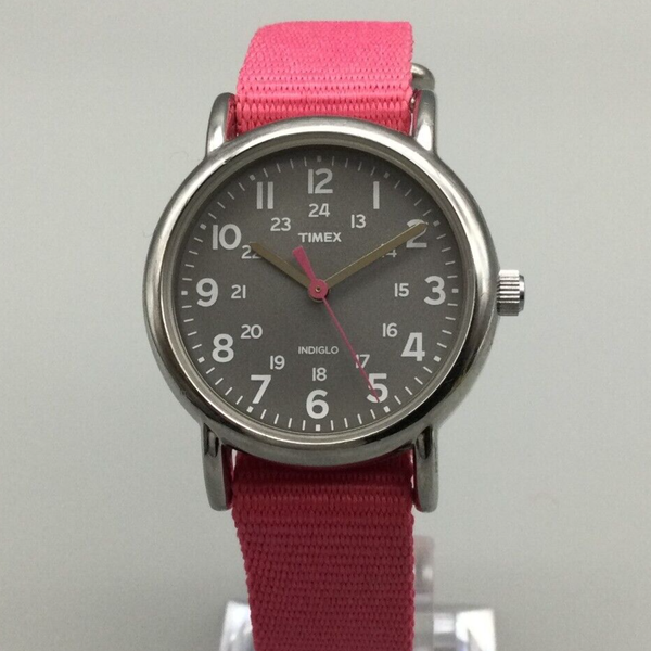 Timex Weekender Watch Women Silver Tone Gray Dial Indiglo Pink Band New ...