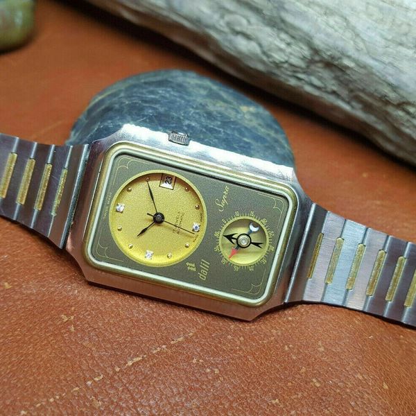 RARE VINTAGE DALIL SUPRA GOLD DIAL DATE WITH COMPASS MAN'S WATCH ...