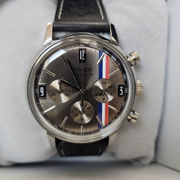 New Timex Marlin Chronograph Tachymeter Racing Leather Strap Watch ...