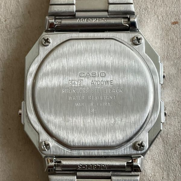 Casio model A700WE-1AEF digital watch module 3472, stainless steel band ...