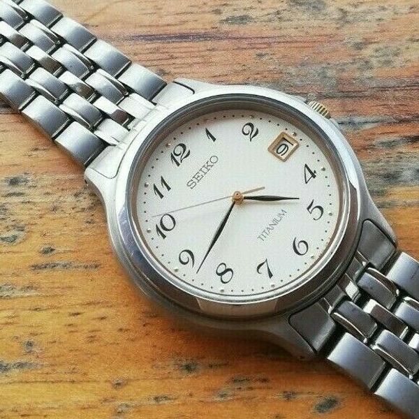 Men's Seiko Quartz 7N42 8A60 Titanium May 1995 Dress Watch ...