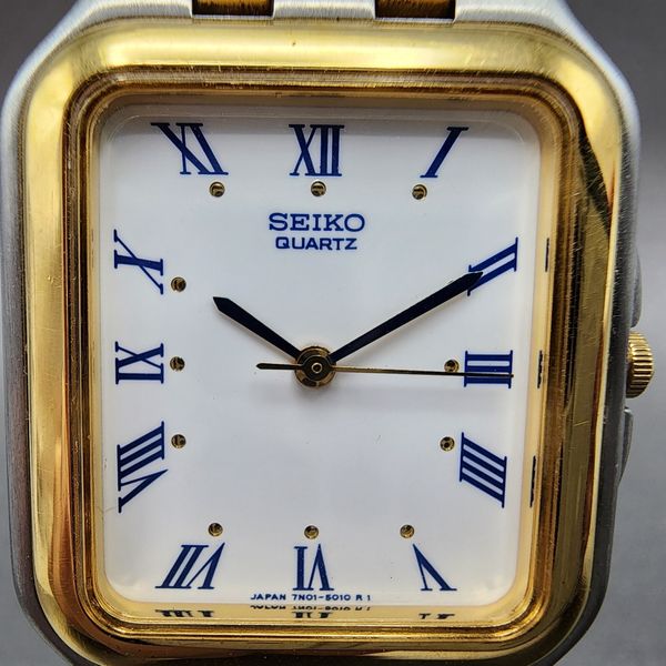 Seiko Tank Watch Men 27mm White Dial Two Tone Rectangle 7N01-5009 New ...