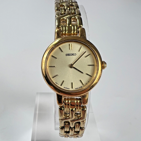 Seiko Watch Women 21mm Champagne Dial Gold Tone Round 1N00-1E09 New ...