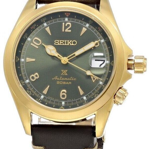 Seiko Prospex Gold Case Green Dial Leather Strap Mens Watch SPB210 ...