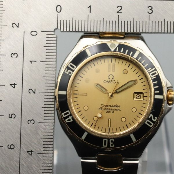 *Exc+5* Vintage OMEGA Seamaster 200m Cal.1438 Quartz Gold Dial Round ...