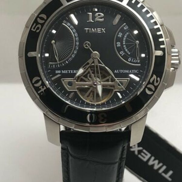NEW TIMEX BLACK S/STEEL Automatic Watch, Power Reserve Date TACH 100M ...
