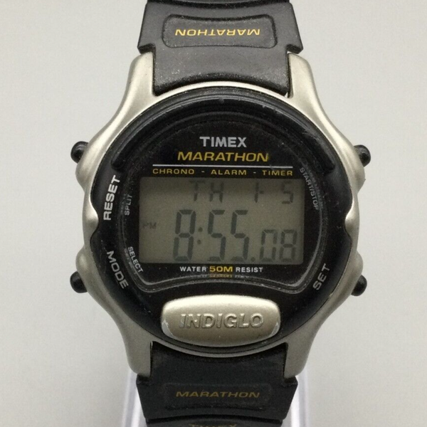 Vintage Timex Marathon Digital Watch Men Black Gray 1999 50M Chrono New ...