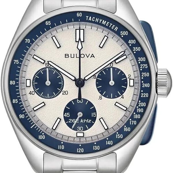 Bulova Lunar Pilot Chronograph Watch Men 44mm White Dial Steel Bracelet ...