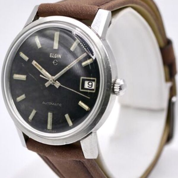 Vintage 1970s Elgin Automatic Mens All Stainless Steel Swiss Made Watch ...