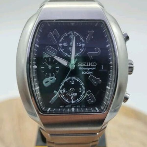 Seiko Quartz Chronograph Rectangle 100m Alarm SNA325P1 7T62 Japan ...