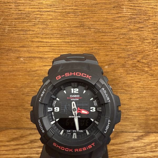 Casio G100-1BVWT G-Shock Watch Digital/Analog Black Resin Band Red ...