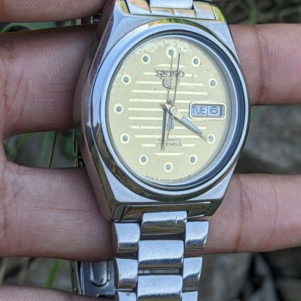Vintage Seiko 5 Automatic 17 Jewels Stainless Steel Watch For Men's Golden Dial | WatchCharts ...