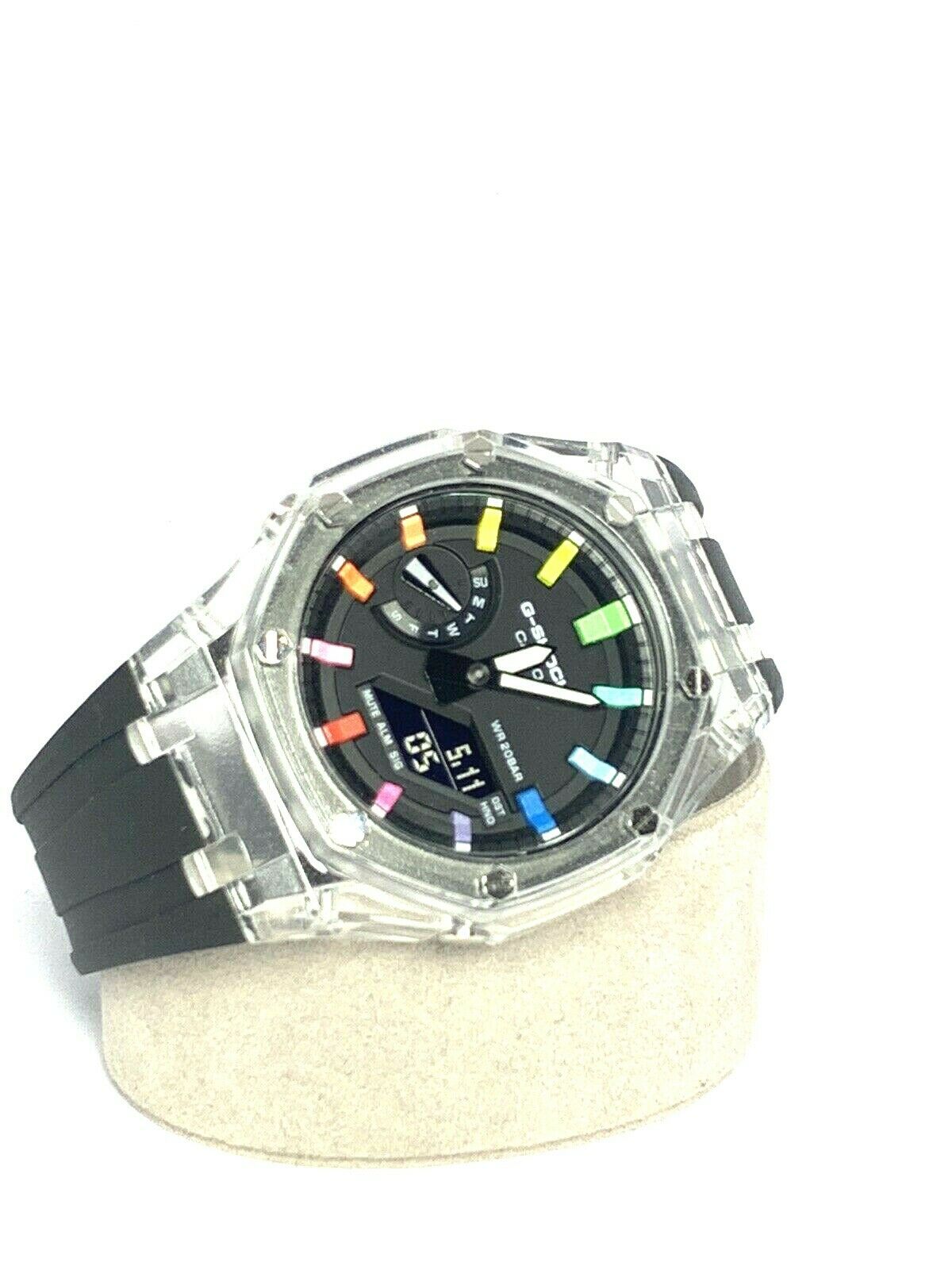Casio G-Shock Watch GA2100 Casioak Clear Bezel Black Strap "Rainbow ...