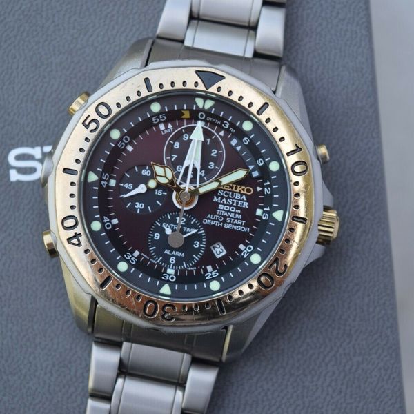Serviced Seiko 7K52 ScubaMaster Titanium Dive Watch w/ Depth Sensor ...