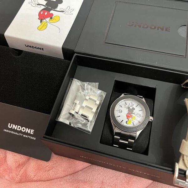 Undone Mickey Mouse Automatic Watch 40mm Stainless Steel Leather Strap ...