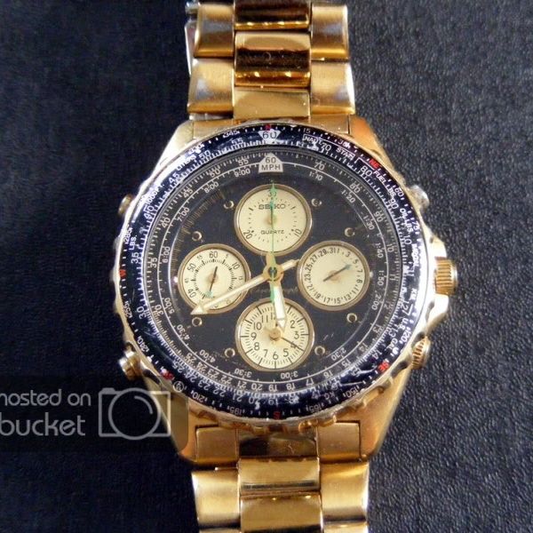 Vintage Seiko Flightmaster Black Dialed Chronograph Tachymeter 7T34 ...