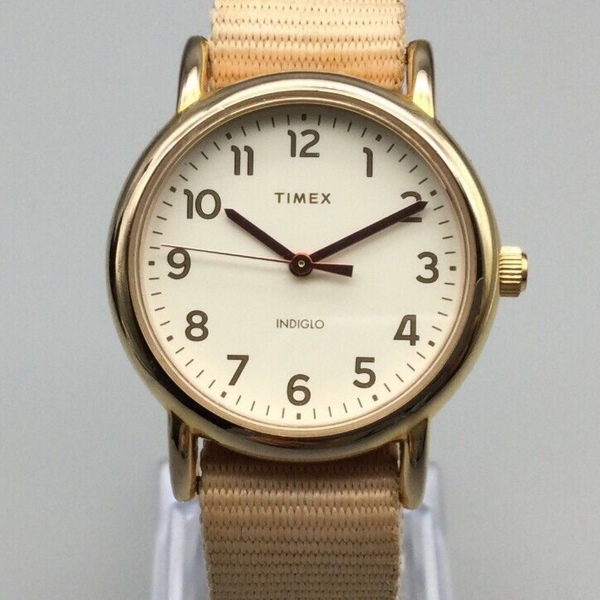Timex Weekender Watch Women 31mm Rose Gold Tone Indiglo Tan Nylon New ...