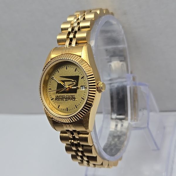 USPS Gold Tone Quartz Date President Watch Fluted Jubilee Seiko Mvmt ...