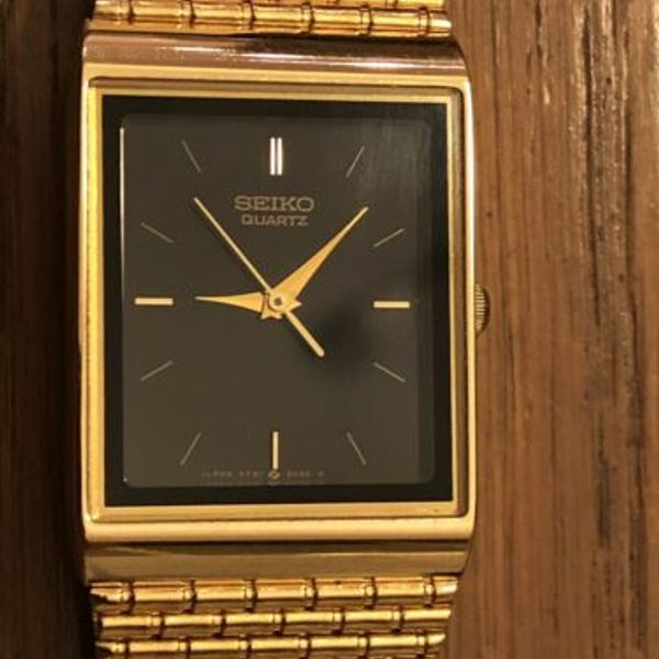 RARE, UNIQUE Men's Vintage SEIKO Black Dial 5Y91-5040 Yellow Gold Dress ...
