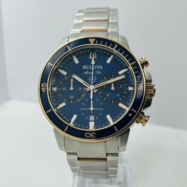 Bulova Marine Star Chronograph Men's Blue Dial Two Tone 45mm Steel ...