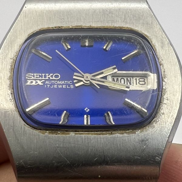 Vintage Seiko DX Automatic Watch Men 37mm Blue Dial Silver Tone Day ...